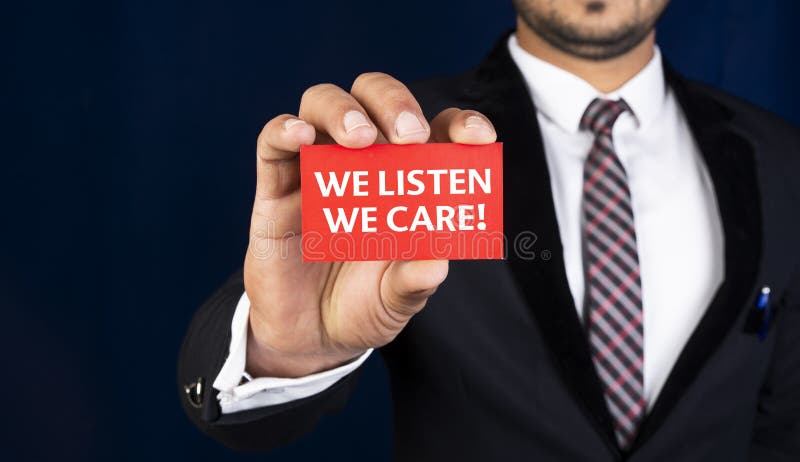 We Care - Customer Service Sign with Smile in Photo Frame Stock Photo ...