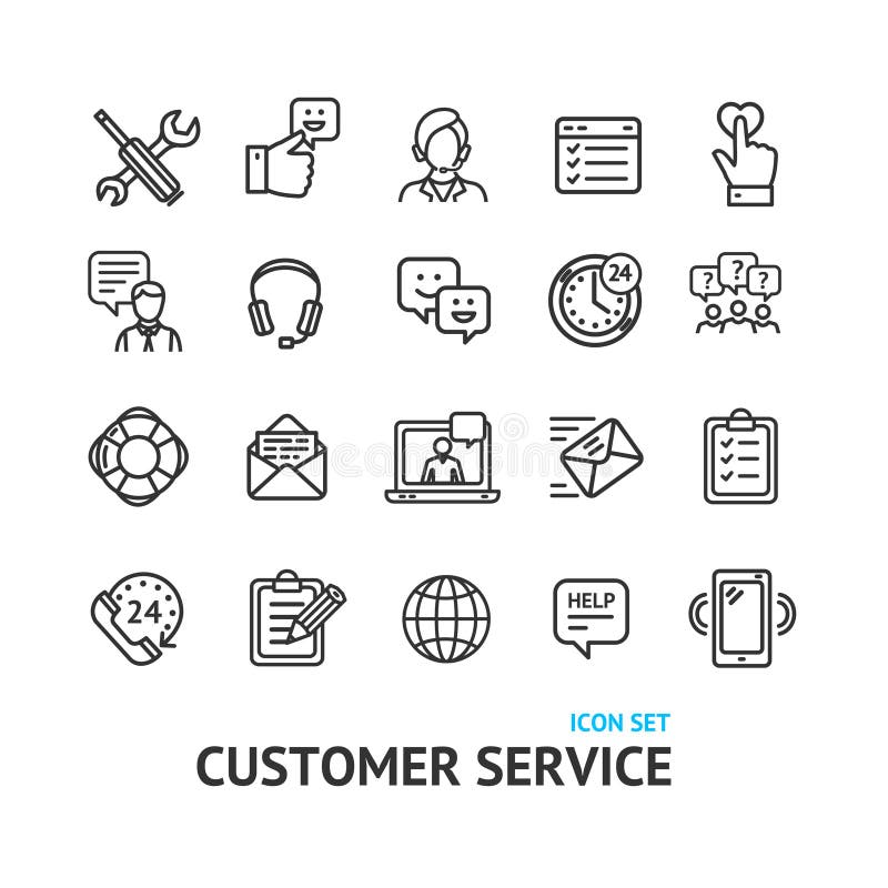 Customer Service Signs Black Thin Line Icon Set. Vector Stock Vector ...