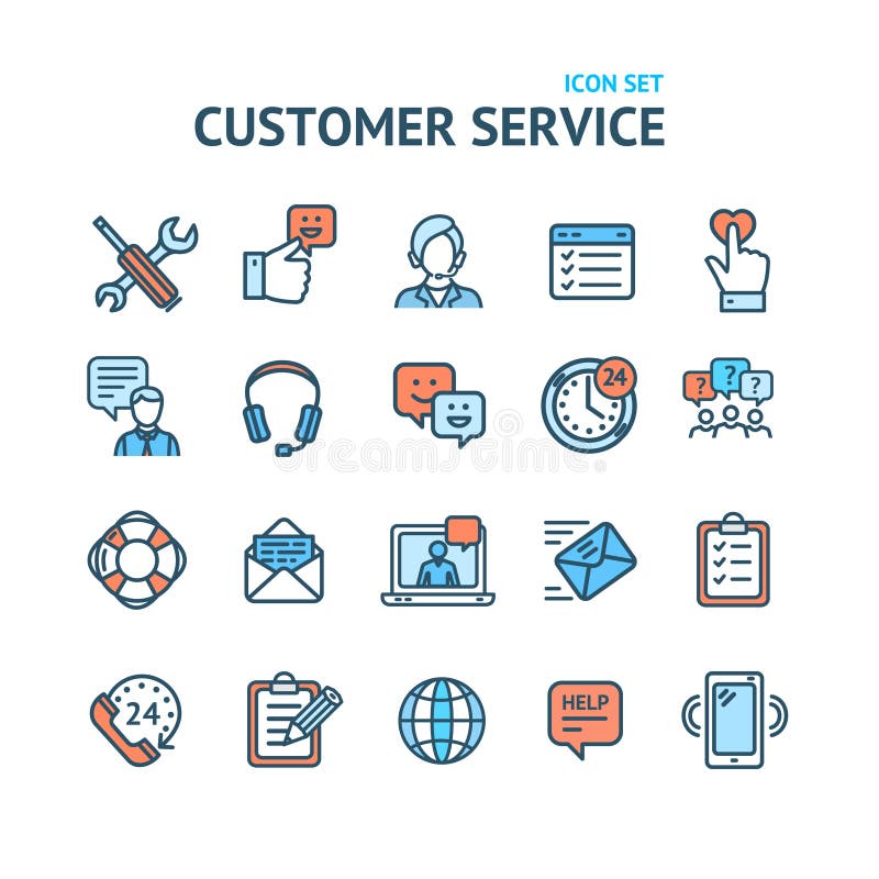 Customer Service Signs Color Thin Line Icon Set. Vector Stock Vector ...