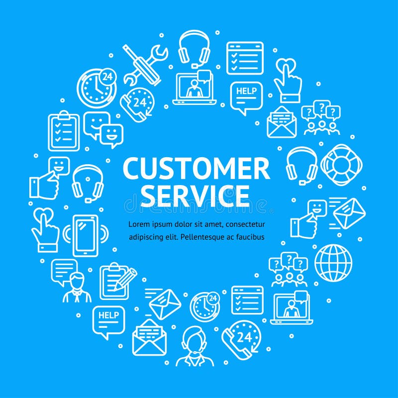 Customer Service Signs Round Design Template Thin Line Icon Banner ...
