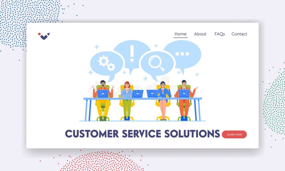 Customer Service Solution Landing Page Template. Technical Support Specialist Solve Client ...