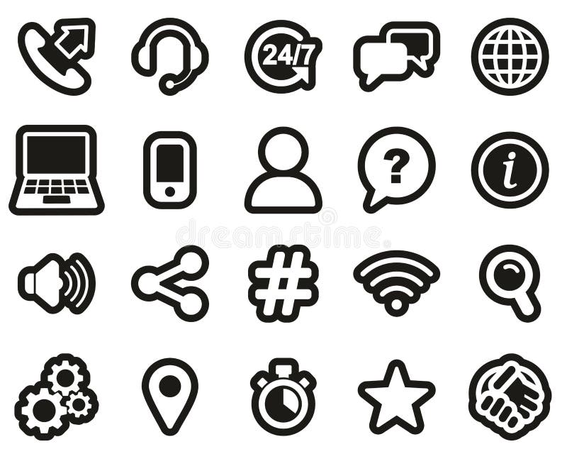 Customer Service or Customer Support Center Icons White on Black ...