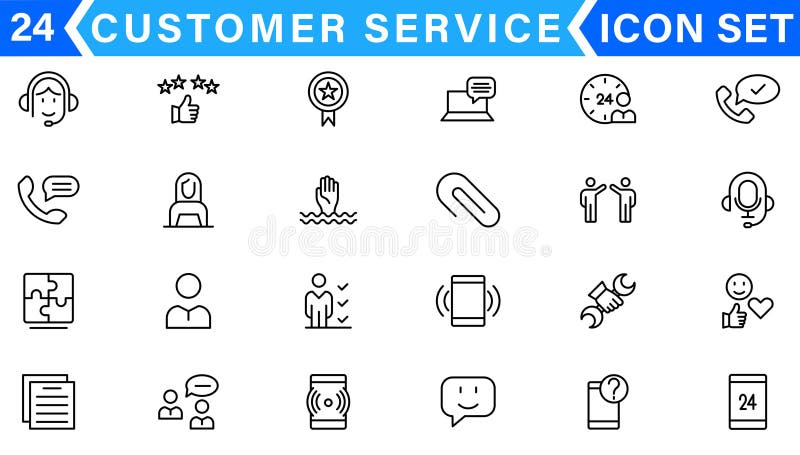 Customer Service and Support Line Icons Collection. Big UI Icon Set in ...