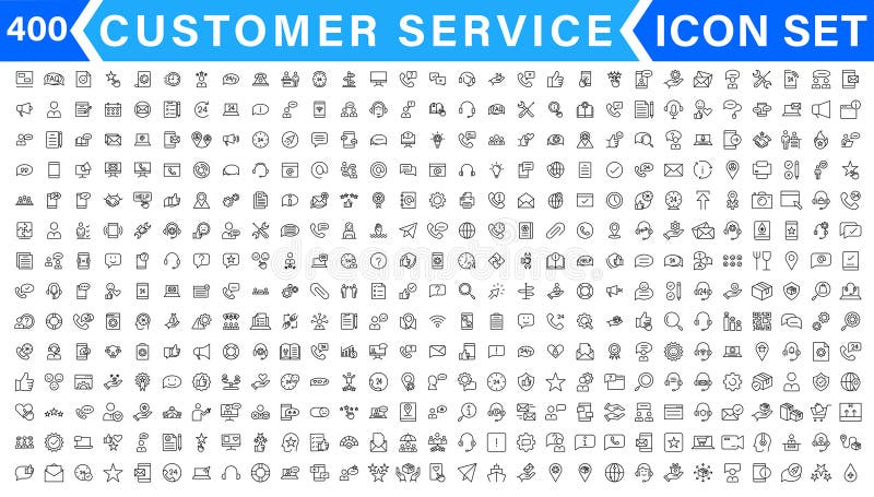 Customer Service and Support Line Icons Collection. Big UI Icon Set in ...