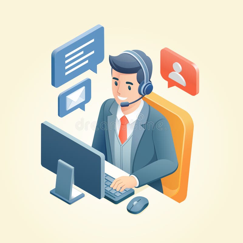 Customer Service Support Operator Isometric Illustration Stock Vector ...
