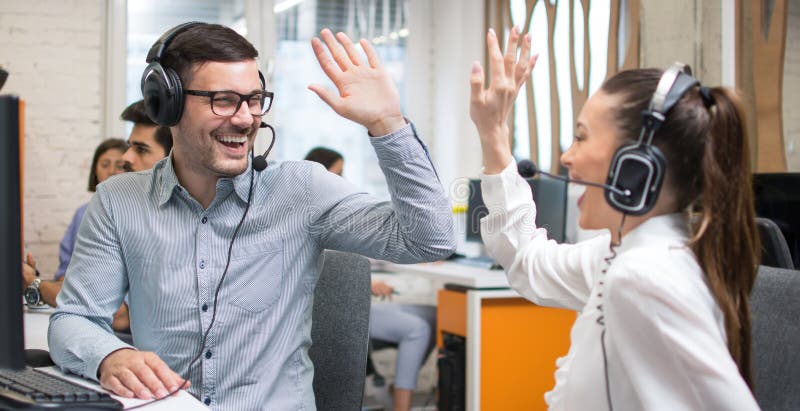 Customer Service Support Operators Giving High Five To Each Other and ...