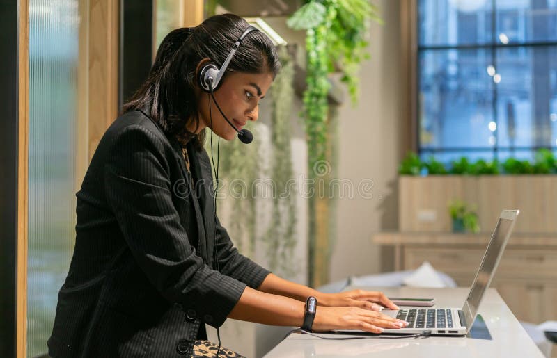 Customer Service Talking and Helping the Client. a Call Center of ...