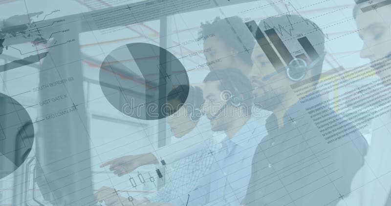 Customer Service Team Using Headsets and Digital Interfaces in Modern ...