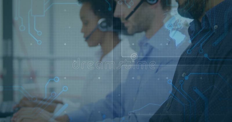 Customer Service Team Working with Digital Network Connections Overlay Animation Stock Video ...