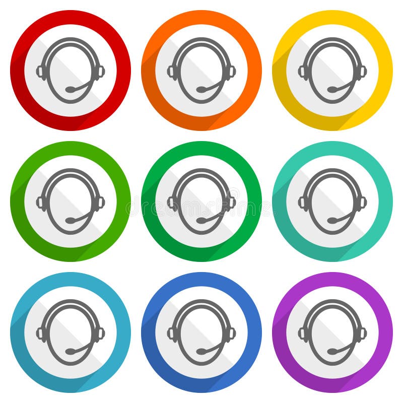 Customer Service Vector Icons, Set of Colorful Flat Design Buttons for ...