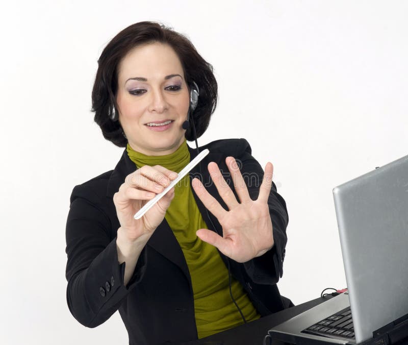 Woman Filing Her Fingernails Work Stock Photos - Free & Royalty-Free ...