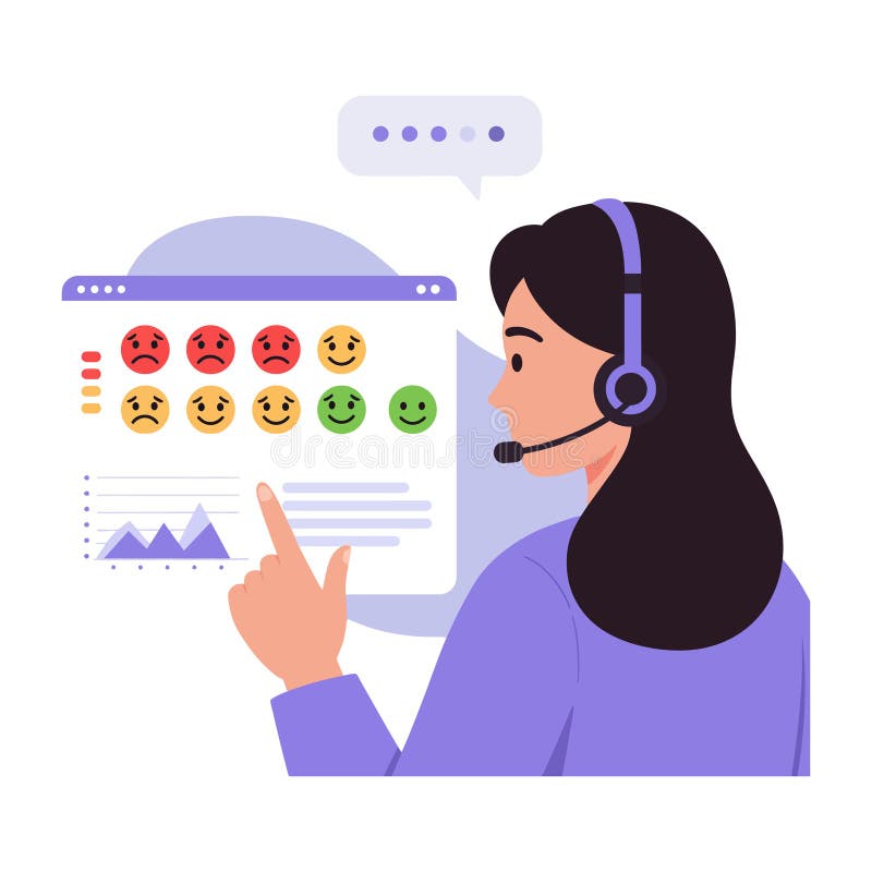 Customer Service Woman with Headset Analyzing Feedback Ratings and ...