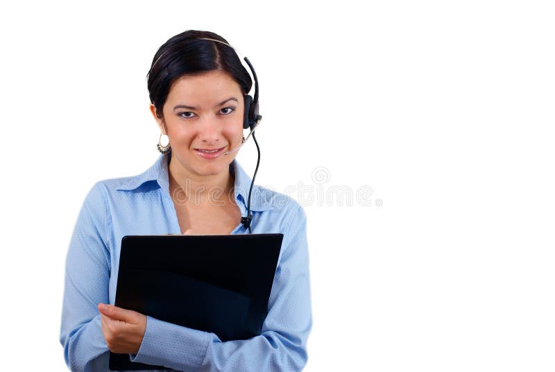Customer Service Woman with Headset and Pad Stock Image - Image of ...