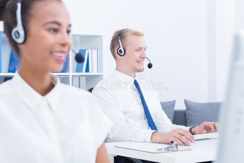 Co-workers in Telemarketing Office Stock Image - Image of positive ...