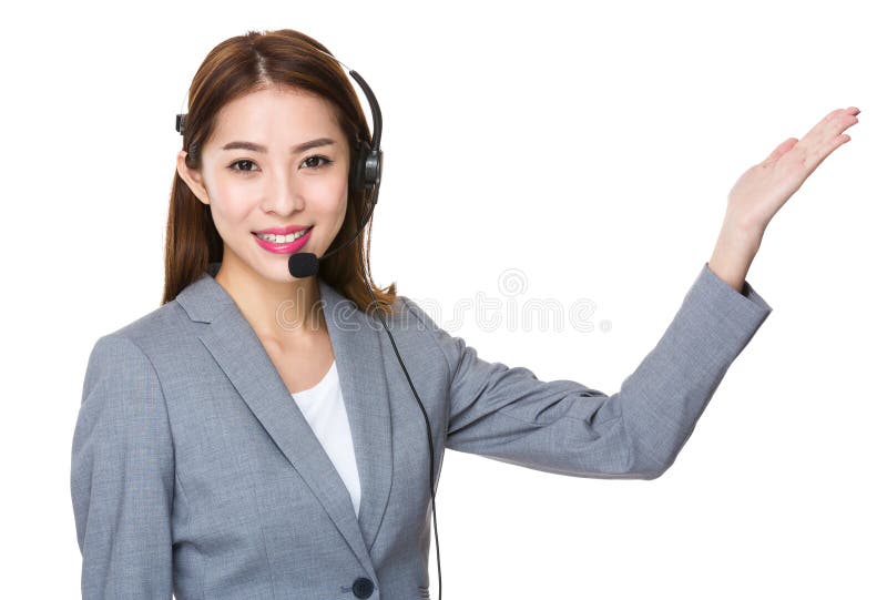 Customer Services Office with Hand Showing Something Stock Photo ...