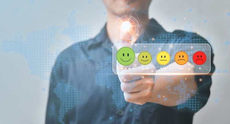 Customer Services Satisfaction,Businessman Pressing Smiley Face ...
