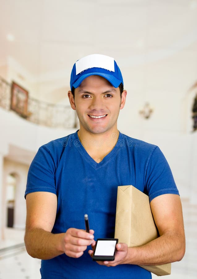Customer Signing for Delivery from Courier Stock Photo - Image of ...