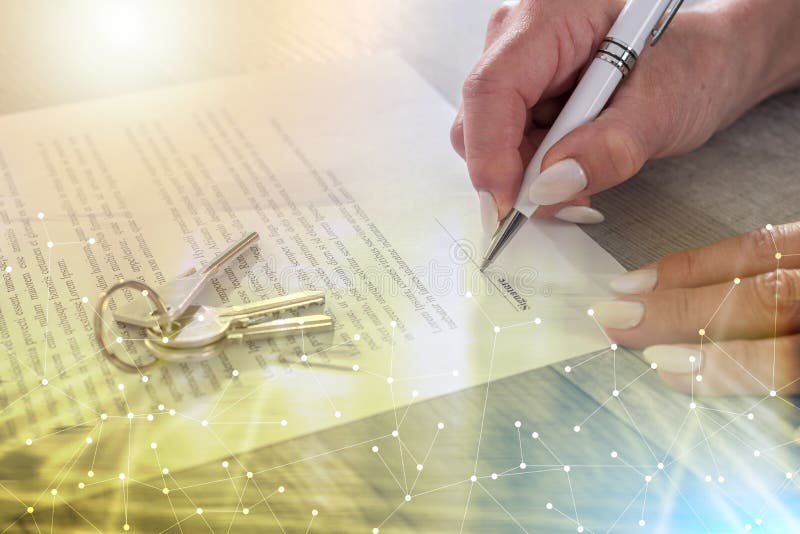 Customer Signing a Real Estate Contract; Multiple Exposure Stock Photo ...