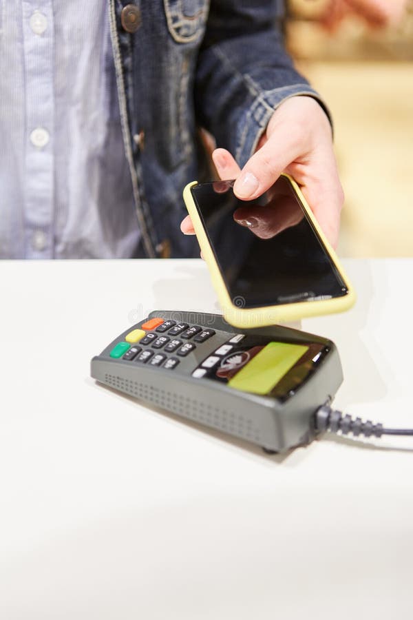 Customer with Smartphone at the Card Terminal Stock Image - Image of ...