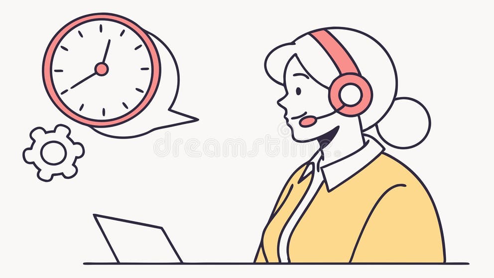 Customer Support Agent with Clock Icon Vector for Service Hours, Vector ...