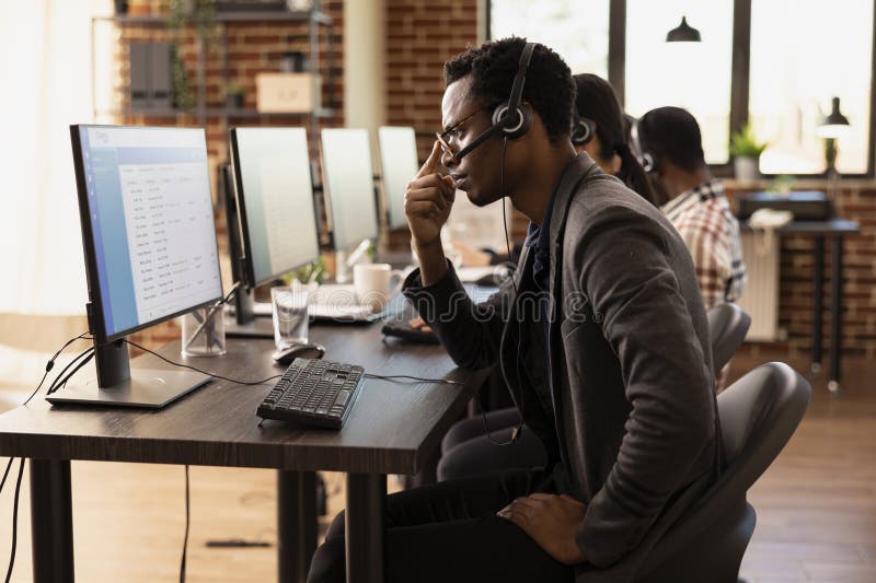 Customer Support Agent Looks at Computer Stock Image - Image of ...