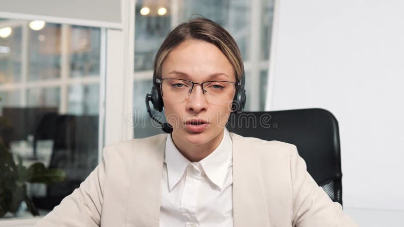 Customer Support Agent Provide Service on Video Conference Call Web Cam ...