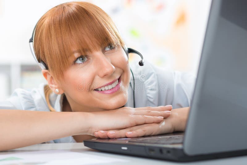 Customer Support Agent Smiling Stock Image - Image of caucasian, expert ...