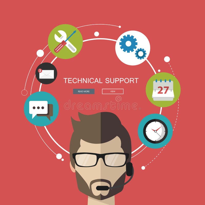 Customer Support Assistance. Flat Vector Illustration Stock Vector ...