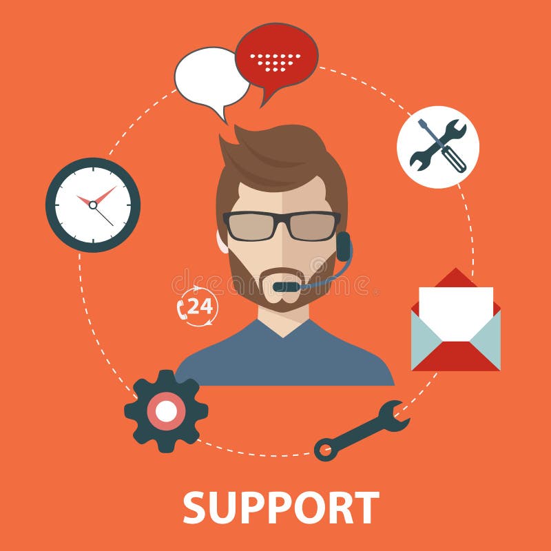 Customer Support Assistance. Flat Vector Illustration Stock Vector ...