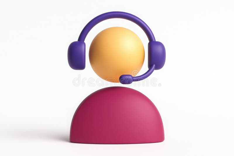 Customer Support Avatar with Headset and Microphone on White Background ...