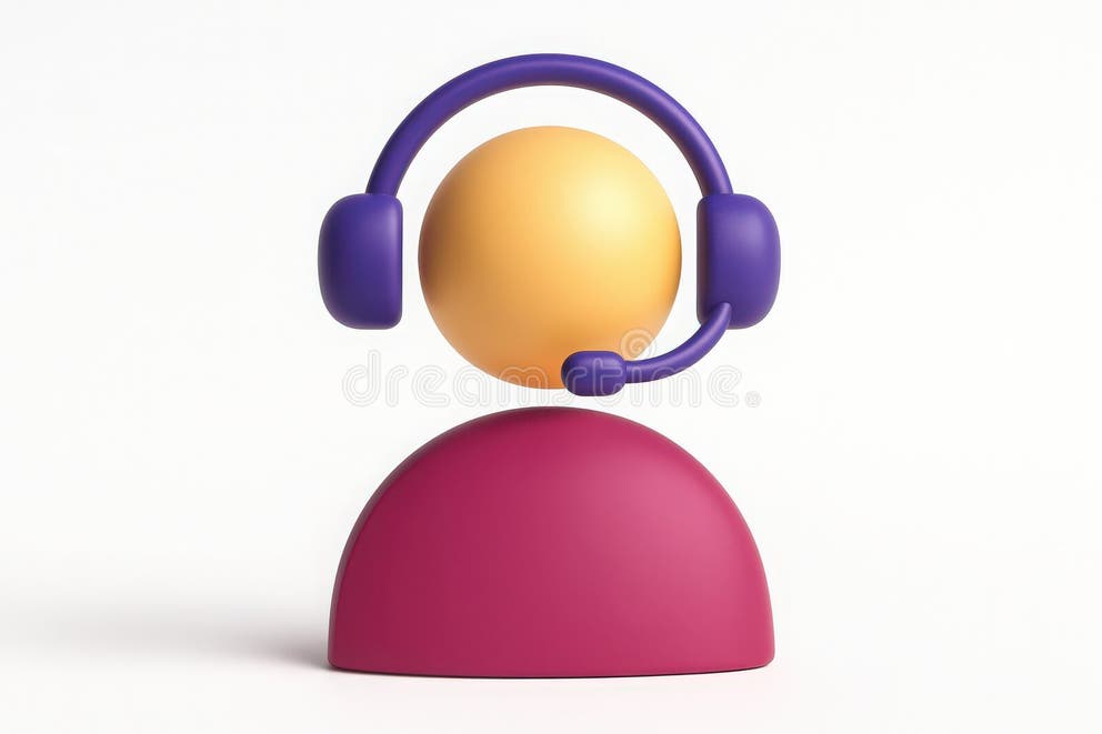 Customer Support Avatar with Headset and Microphone on White Background ...