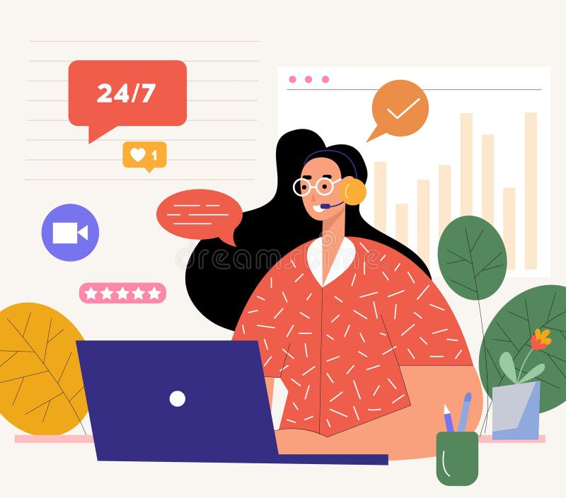 Customer Support. Business Illustration. Online Assistant Stock Vector ...