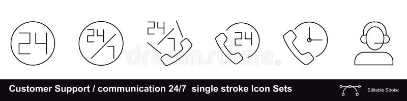 Customer Support Communication Icon Set Single Stroke Vector Stock ...