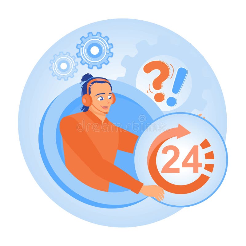 Customer Support Concept with 24-hour Continuous Service Illustration Stock Vector ...