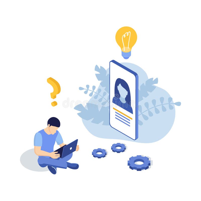 Customer Support Concept with Phone and Man. Contact Us. FAQ. Isometric ...