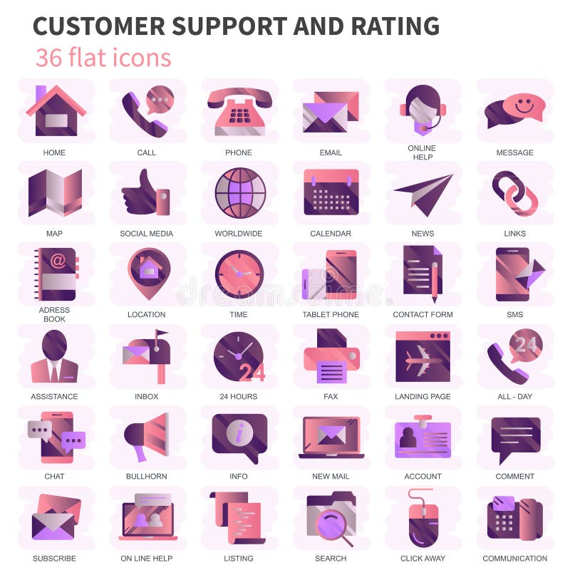 Customer Support and Contact Us Outline Icon Set. Flat Vector Stock ...