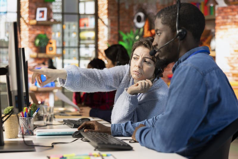 Customer Support Coworkers Cooperating To Troubleshoot Problems Using ...