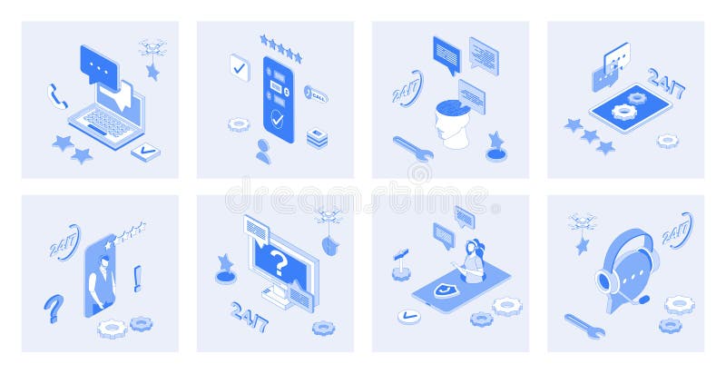 Customer Support 3d Isometric Concept Set. Vector Illustration Stock ...