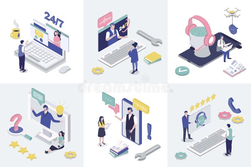 Customer Support 3d Isometry Concept for Web Design. Collection Set ...