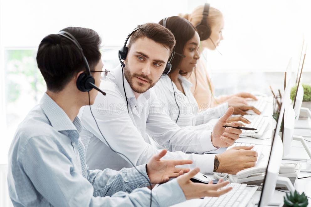 Customer Support Department Team at Work in Call Centre Office Stock ...