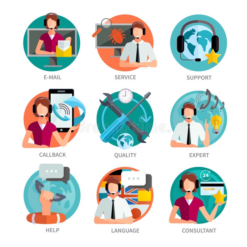 Customer Support Concept Icons Set Stock Vector - Illustration of ...