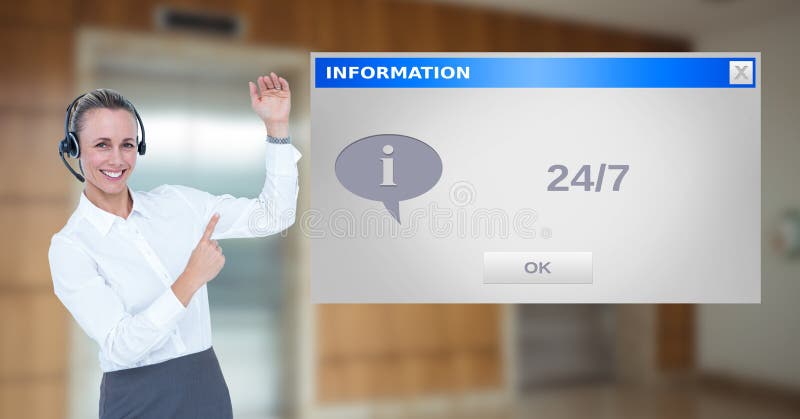 Customer Support Executive Pointing at Dialog Box Stock Image - Image ...