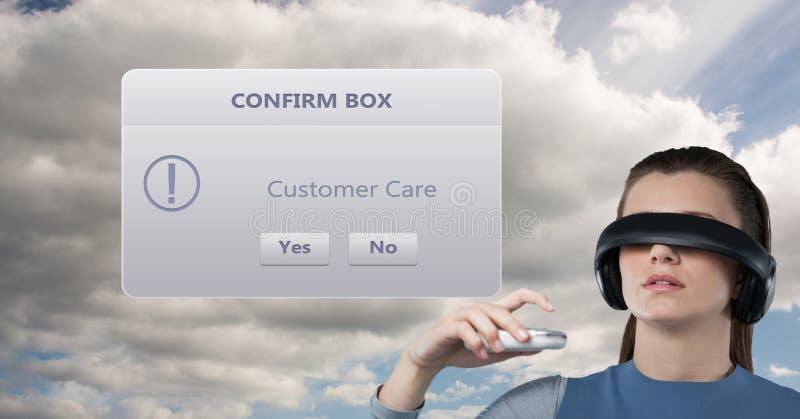 Customer Support Executive Wearing VR Headphones by Dialog Box Stock ...