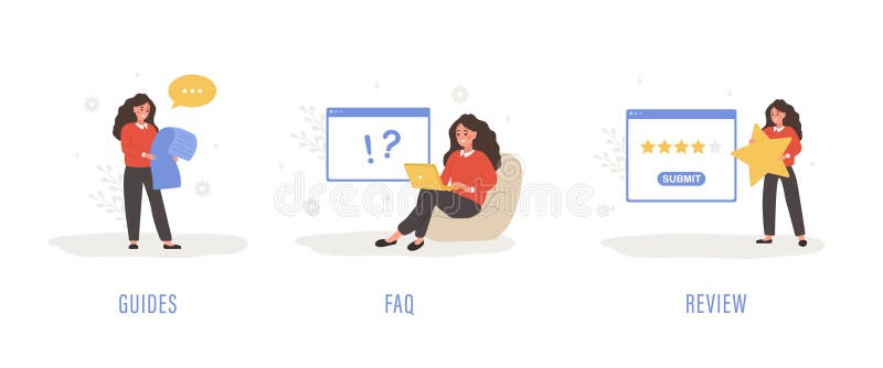 Customer Support. Female Characters Ask Questions, Read Instructions ...