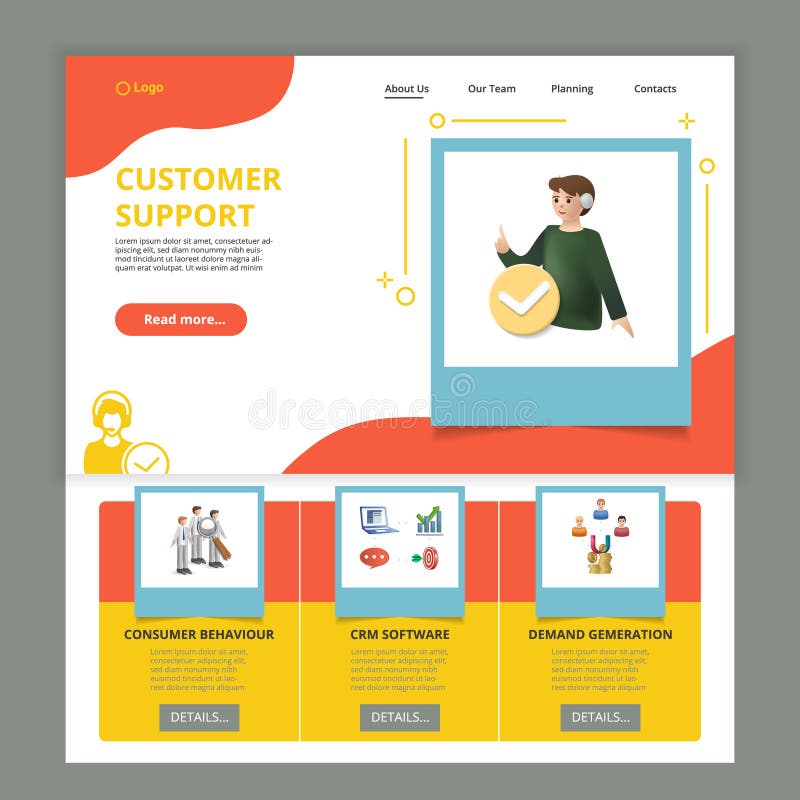 Customer Support Flat Landing Page Website Template. Consumer Behaviour ...