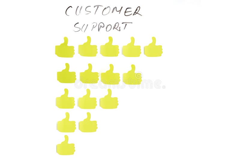 Customer Support Hand Written on a White Board, and Green Sticky Notes ...
