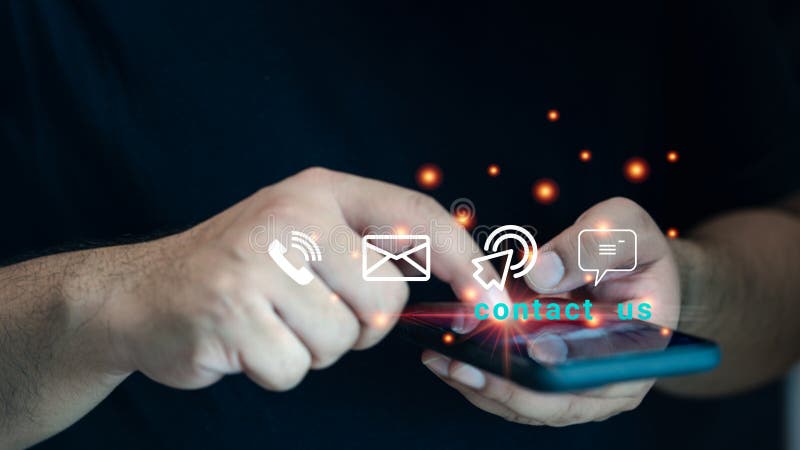 Man Using a Smartphone with a Cell Phone, Email, Address, and Chat ...