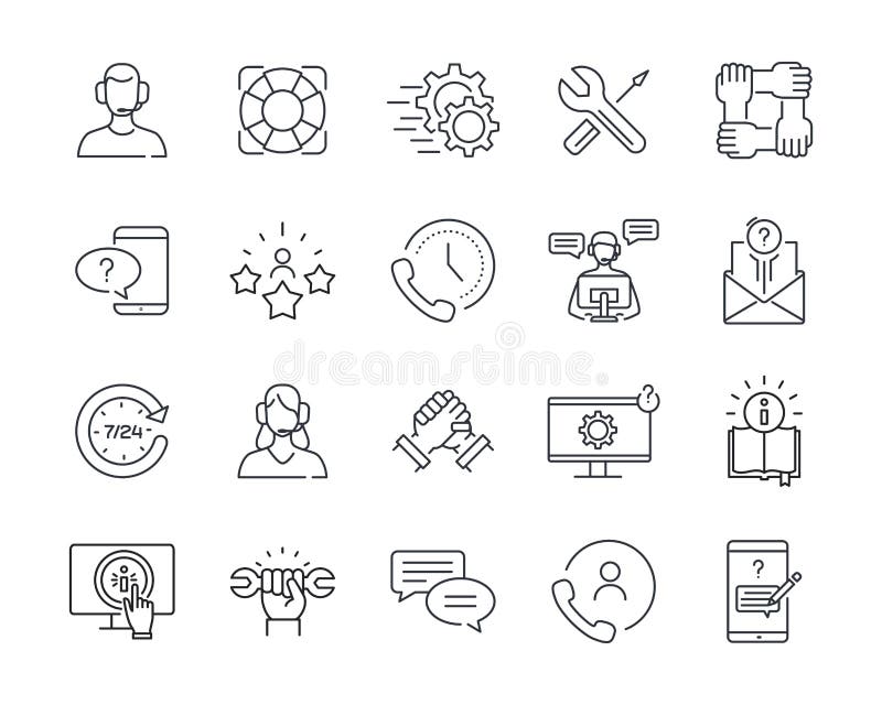 Customer Support 24 by 7 Icons. Line Icons Support, Help Icons ...