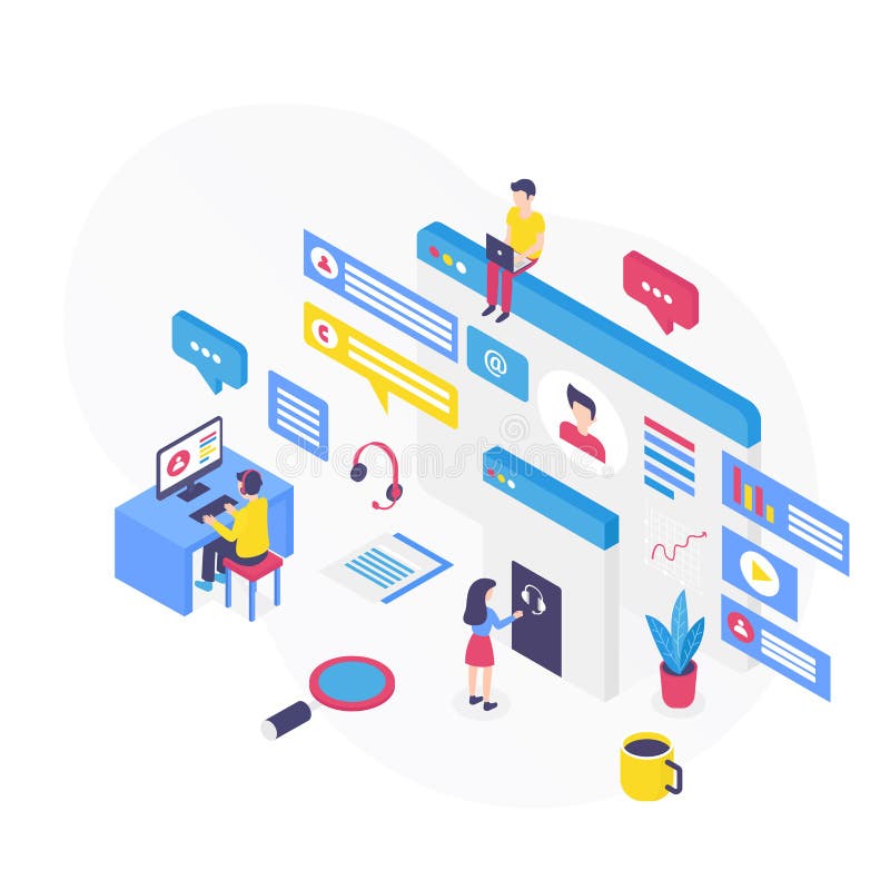 Customer Support, Help Call Center Vector Illustrations with Consultant ...