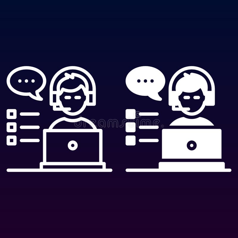 Customer Support Line and Solid Icon, Outline and Filled Vector Sign ...